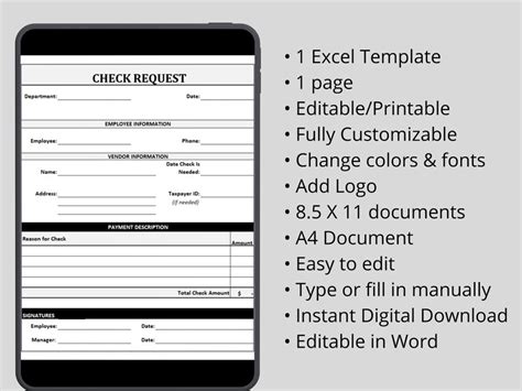 Check Request Form Ms Excel Hr Template Digital Download Etsy