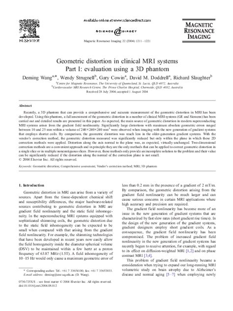 Pdf Geometric Distortion In Clinical Mri Systems