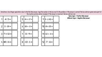 Self Checking Integer Operations DIGITAL PICTURE REVEAL PRINTABLE