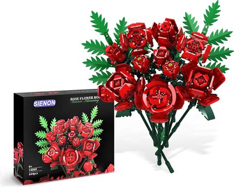 Under the Baubles Rosen Blumenstrauß Bausatz mit Vase Stück Blumen Bausteine Set für