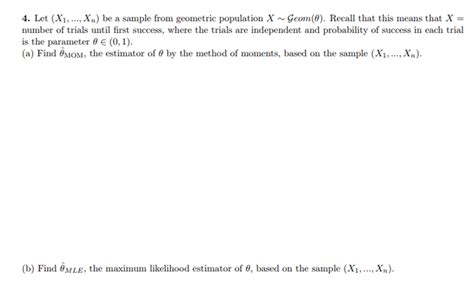 Solved Let Xi Xn Be A Sample From Geometric Chegg Com