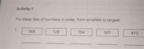 Solved Activity 1 Put These Lists Of Numbers In Order From Smallest