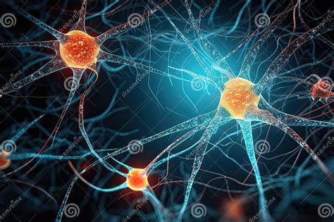 Neuron Cells On Abstract Background Neural Connections In The Human Brain Glowing Synapses In