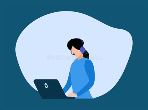 Female Customer Service With Headphones And Microphone With Laptop Concept Illustration For