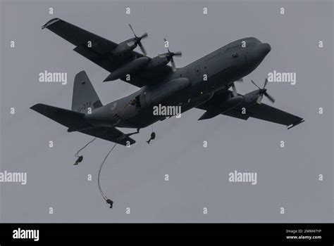 A Group Of U S Army And European Paratroopers Conduct An Airborne Jump