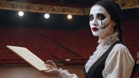 Premium Ai Image Female Mime Holding Script Rehearsing On Stage