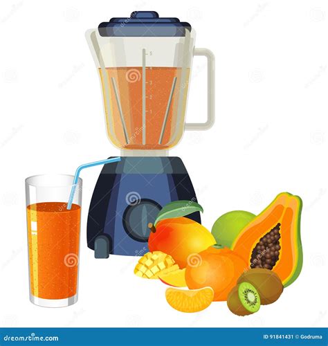 Blender And Glass Of Smoothie Made Of Tropical Fruits Vector Stock