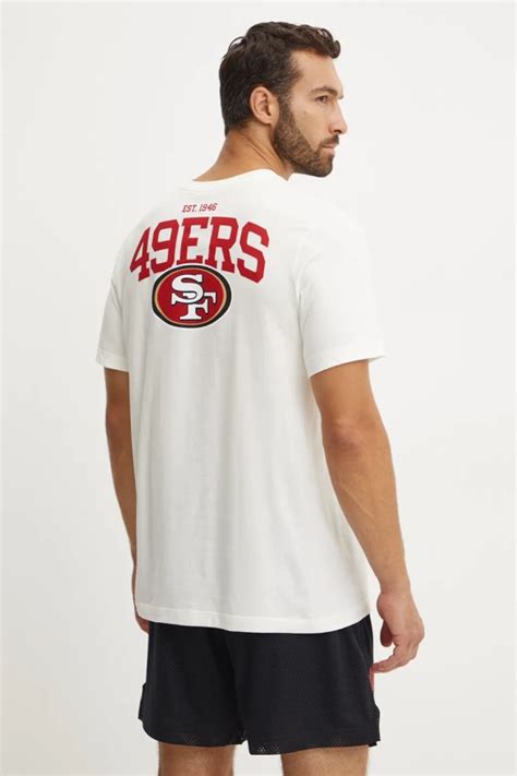 Nike T Shirt Bawełniany San Francisco 49ers Męski Kolor Beżowy Z