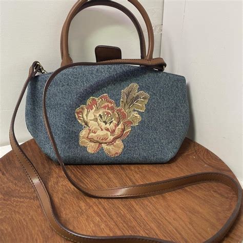 Fossil Embroidered Denim Small Bag In Great Preloved Depop