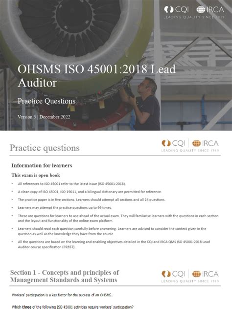 Ohsms Iso 45001 Lead Auditor Practice Questions V5 160323 Pdf
