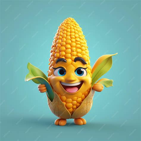 Premium Photo A Cartoon Corn Character With A Blue Background