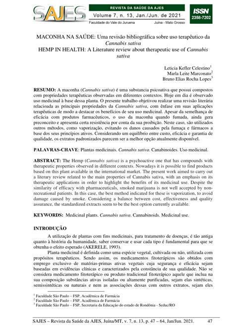 Pdf Maconha Na SaÚde Uma Revisão Bibliográfica Sobre Uso Terapêutico