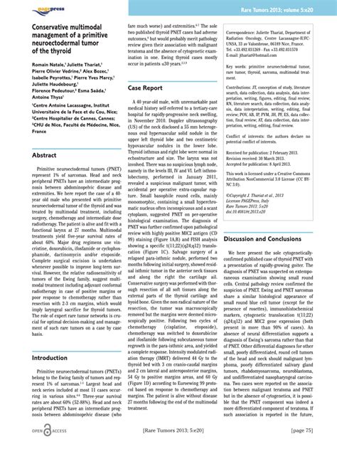 Pdf Conservative Multimodal Management Of A Primitive Neuroectodermal Tumor Of The Thyroid