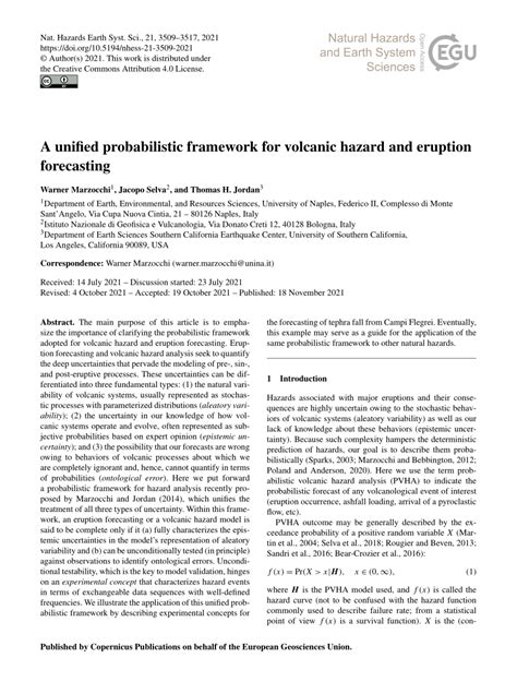 Pdf A Unified Probabilistic Framework For Volcanic Hazard And