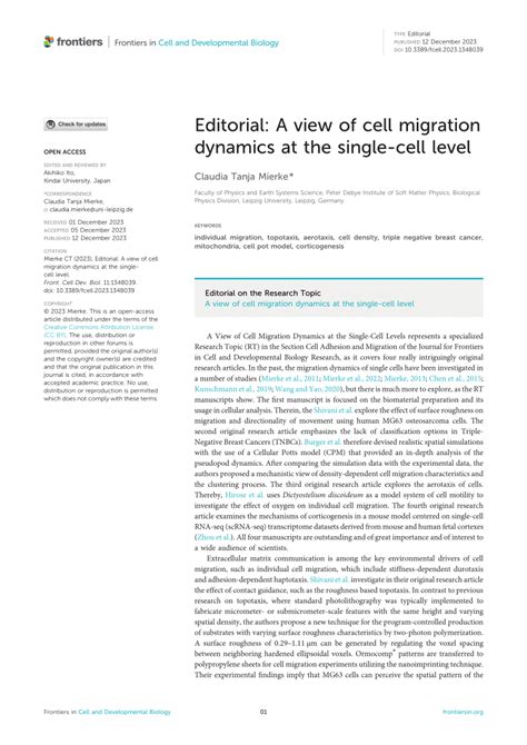 Pdf Editorial A View Of Cell Migration Dynamics At The Single Cell Level