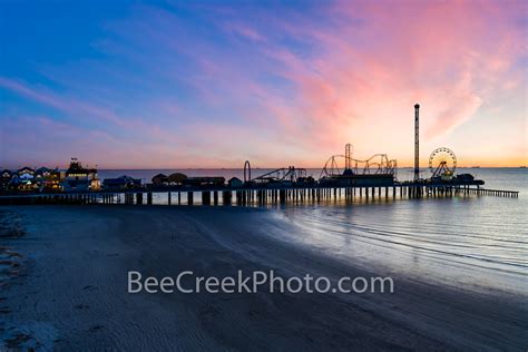 Aerial Galveston Pleasure Pier Dawn