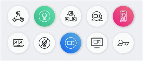 회선 화상 채팅 회의 회의 및 마이크 음소거 아이콘을 설정합니다 벡터 Brand Name Online Messaging
