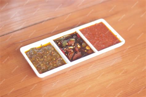 Premium Photo Three Types Of Traditional Sambal From Sunda Indonesia