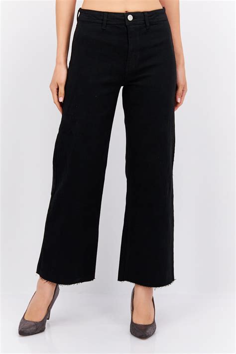 Buy Sinsay Women Cropped Fit Wide Leg Stretchable Jeans Black Online