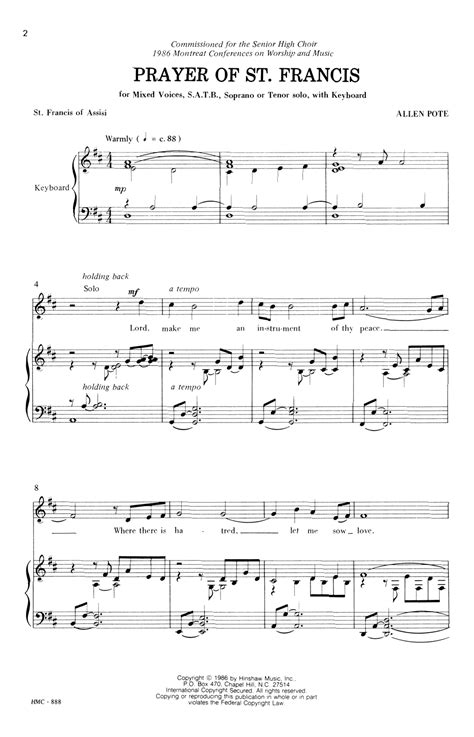 Download Allen Pote Prayer Of St Francis Sheet Music For Satb Choir