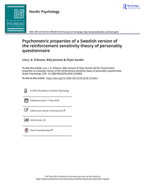 Pdf Psychometric Properties Of A Swedish Version Of The Reinforcement Sensitivity Theory Of