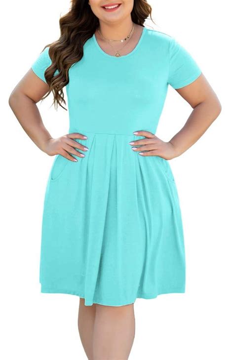Aiyino Plus Size Dresses For Curvy Women Short Sleeve Casual Pleated