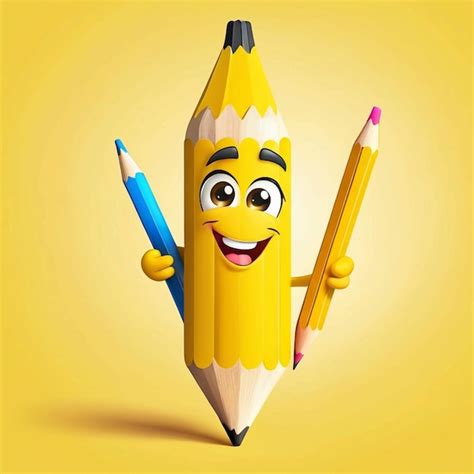 Premium Photo 3d Vector Cute Cartoon Character Funny Yellow Pencil