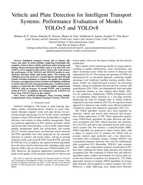 Pdf Vehicle And Plate Detection For Intelligent Transport Systems
