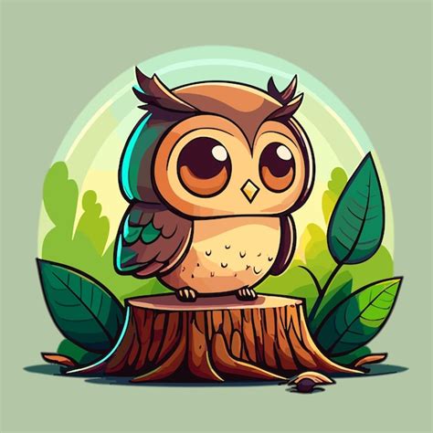 Premium Vector Cartoon Illustration Of An Owl On A Tree Stump