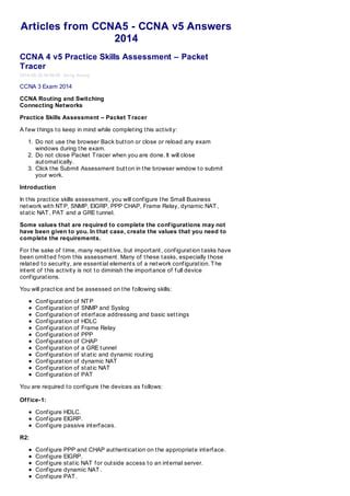 Ccna V Practice Skills Assessment Packet Tracer PDF Computer