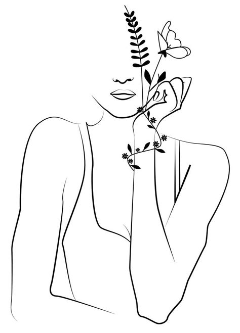 Ilustración digital de una mujer Line Art Art impresión de Etsy