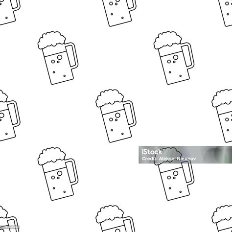 맥주 머그잔 실루엣 디자인 웹 사이트를위한 원활한 패턴 개요 흰색 배경에 알코올 요소 배너 템플릿입니다 질감 장식 맥주 안경 복고풍 포스터 0명에 대한 스톡 벡터 아트 및