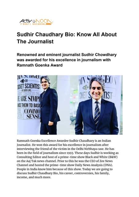 Sudhir Chaudhary Bio Know All About The Journalist Pdf
