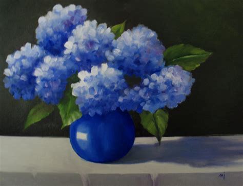 Nels Everyday Painting Hydrangeas In Blue Vase Sold