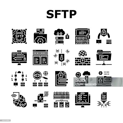 Ssh Sftp File Transfer Protocol Icons Set Vector Ilustrasi Stok Unduh