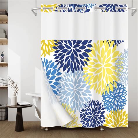 Sixlon No Hook Shower Curtain With Snap In Liner Fabric Waterproof Blue