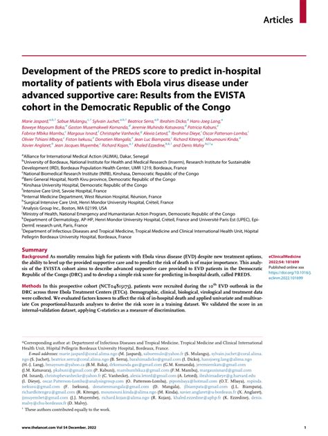 pdf development of the preds score to predict in hospital mortality