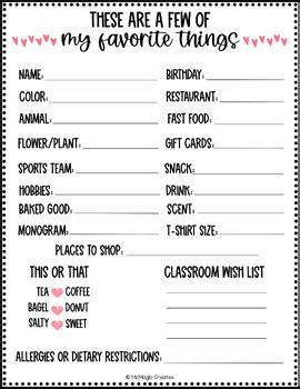 Teacher S Favorite Things Survey Teacher Wish List Teacher Favorites