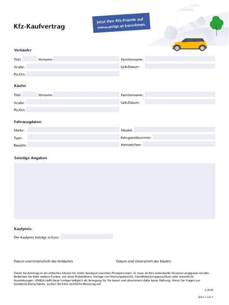 2020 2025 Formular UNIQA Kfz Kaufvertrag Online ausfüllen ausdrucken