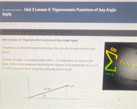 Solved Assignment Name Unit 3 Lesson 4 Trigonometric Chegg Com