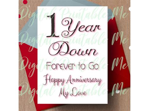 1st Anniversary Card Printable First Anniversary Card One Year