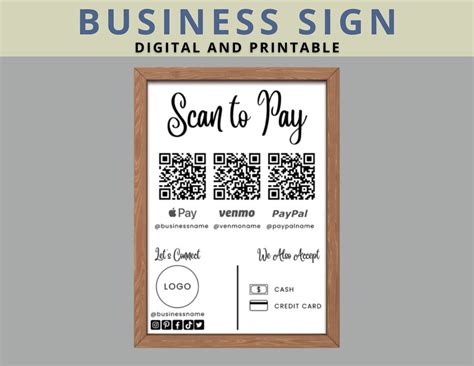 Printable Payment Sign DIY QR Code Sign Template Editable Scan To Pay Sign Payments Business