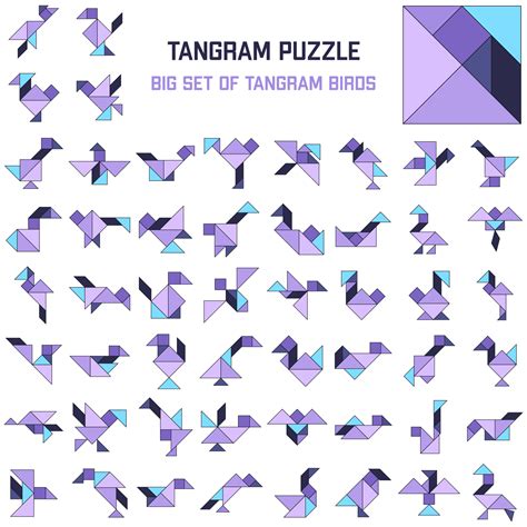 Tangram Puzzle Big Set Of Tangram Different Birds Vector Jigsaw For