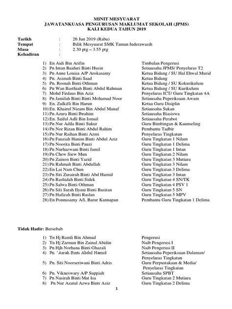 Minit Mesyuarat Jpms Kali Kedua 2019 Pdf