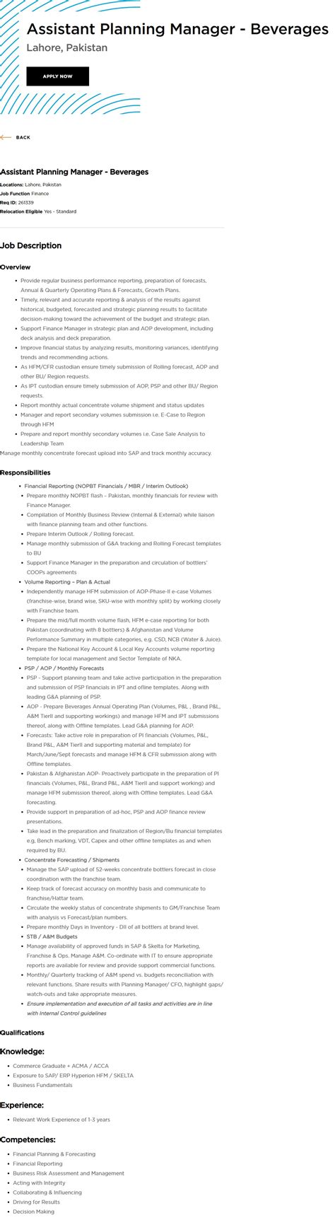Pepsico Assistant Planning Manager Jobns 2023 2025 Job Advertisement