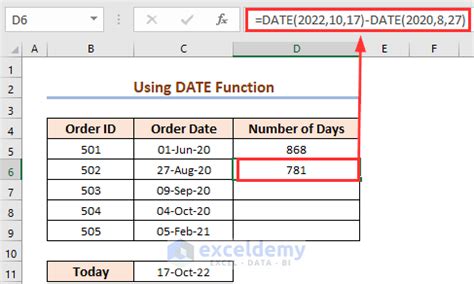 Excel Formula To Calculate Number Of Days Between Today And Another Date