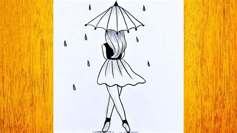 Cómo dibujar una chica con un paraguas bajo la lluvia Cómo dibujar una