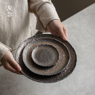 灰念鎏金圆石趣盘日式壶承陶瓷茶盘干泡台圆形托盘茶承茶壶点心盘 阿里巴巴