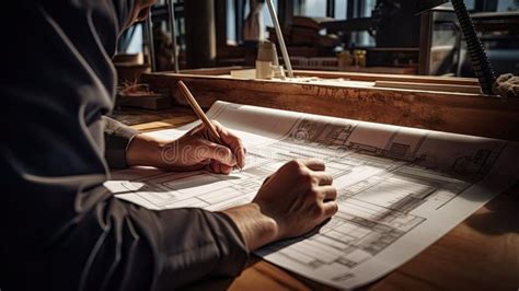 Engineer Architect Develops A Layout Of Architecture Stock Illustration Illustration Of