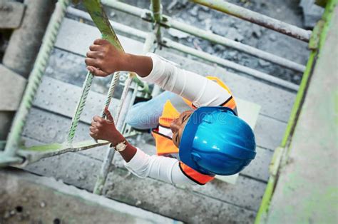 Ladder Construction And Worker In Building With Engineering
